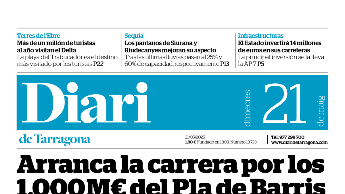 Portada del Diari del miércoles 21 de mayo de 2025