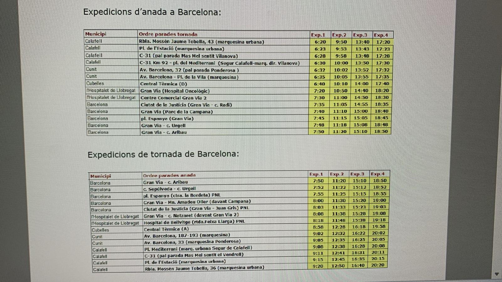 El nuevo bus de Calafell y Cunit a Barcelona ya tiene horarios