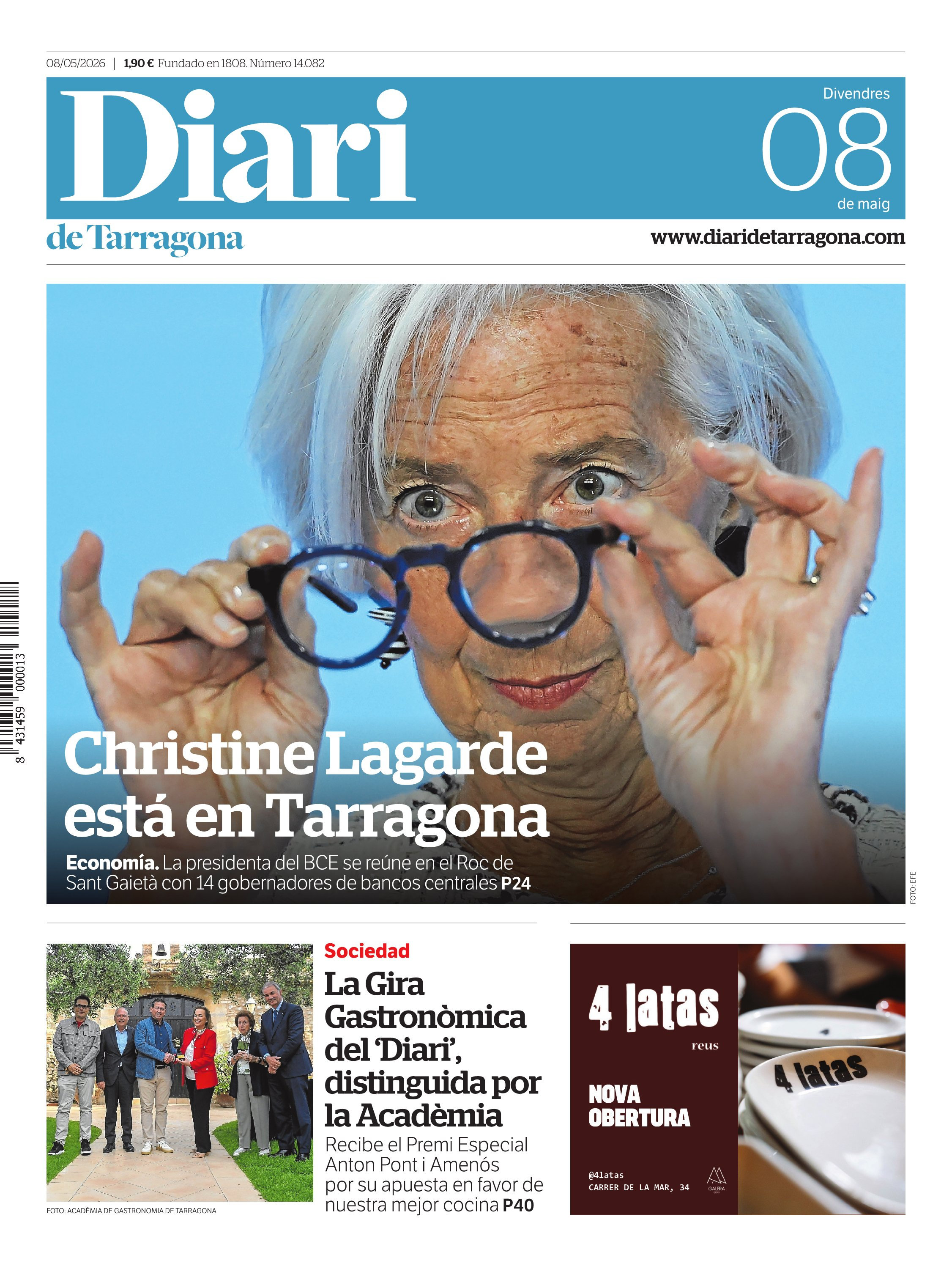 Portada del Diari del viernes 8 de mayo de 2026
